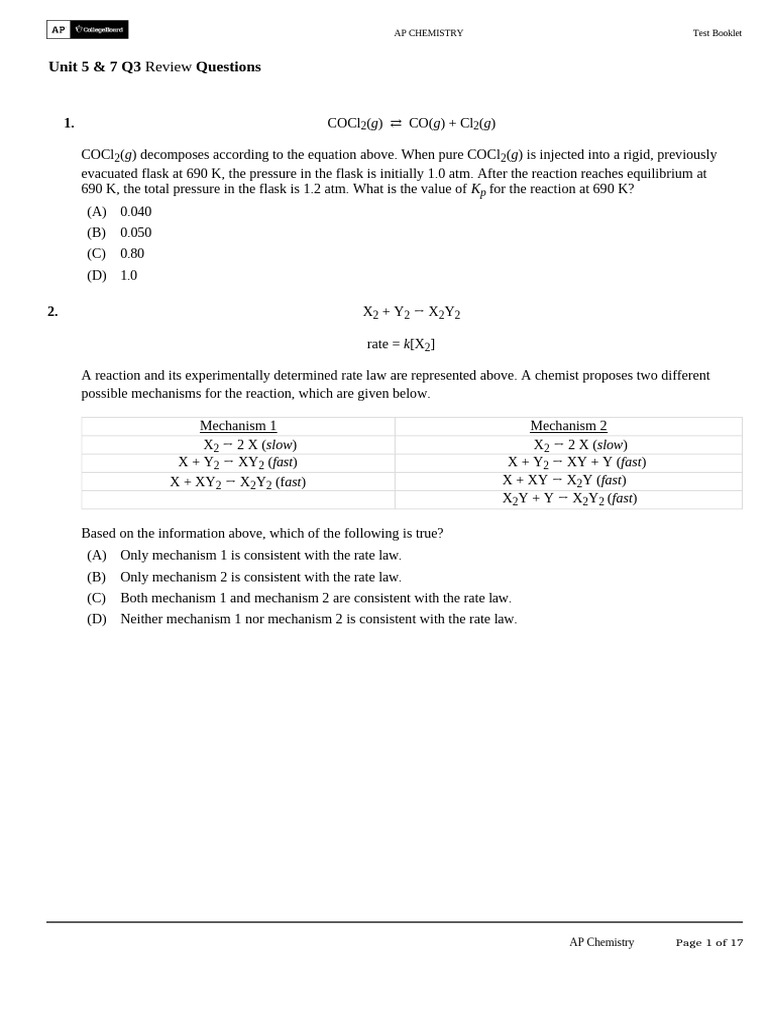 Kinetics and Equilibrium in AP Chemistry | PDF | Reaction Rate ...