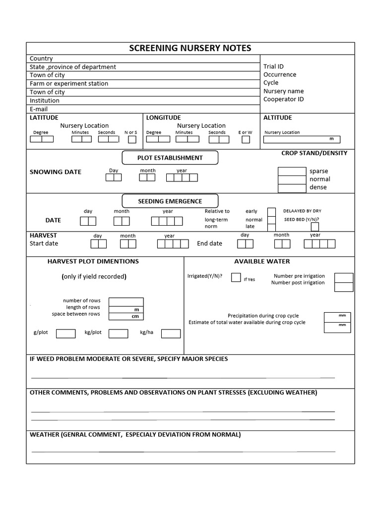 Screening Nursery Notes | PDF | Plant Nursery | Crop Rotation