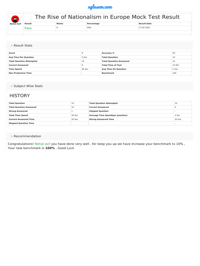 Nationalism in Europe Mock Test Results | PDF | Political Science ...