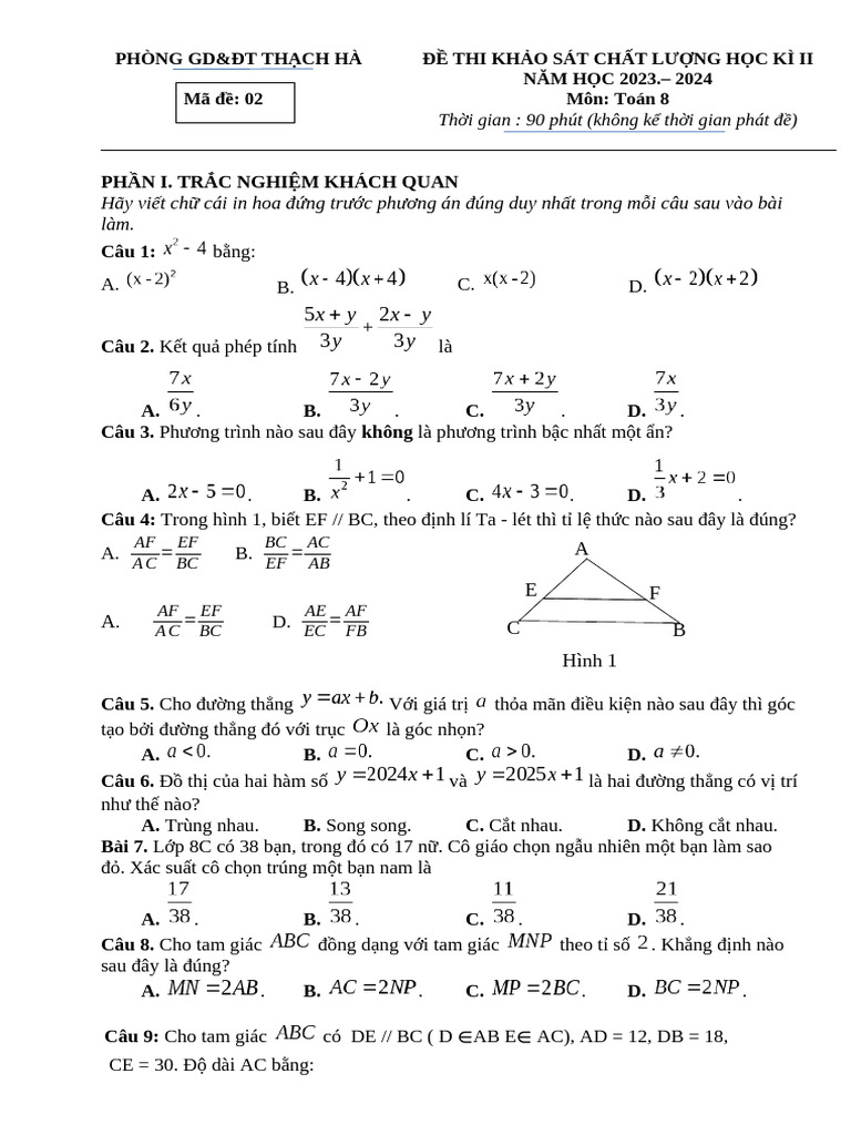 ĐỀ TOAN 8 HK2 | PDF