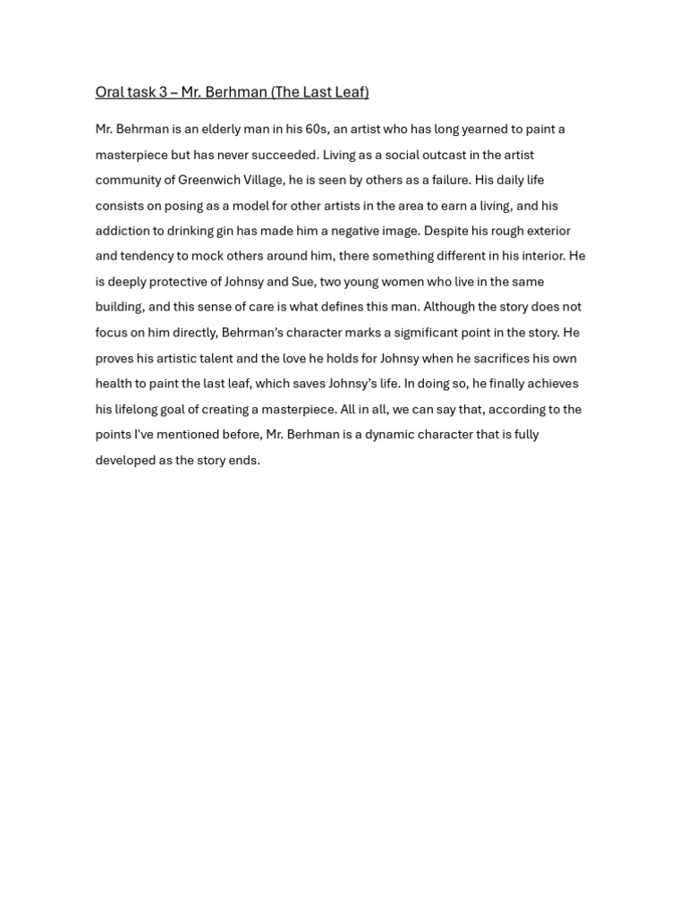 Oral Task 3 - Mr. Behrman | PDF