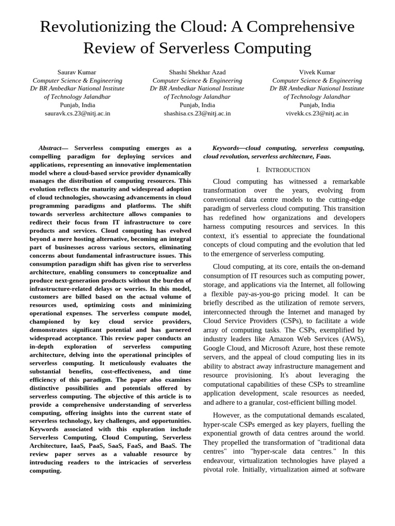 Revolutionizingthe Cloud AComprehensive Reviewof Serverless Computing | PDF | Cloud Computing ...