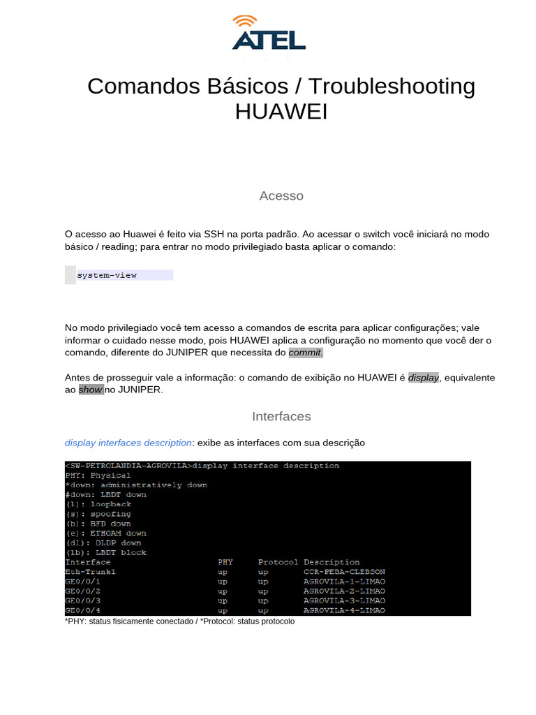 Comandos Básicos - Troubleshooting HUAWEI | PDF | Roteamento | Protocolos da internet