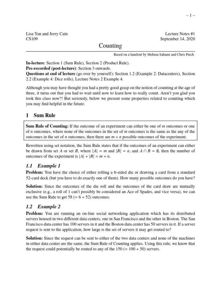 cs109 Lecture 1 - Counting | PDF | Mathematics