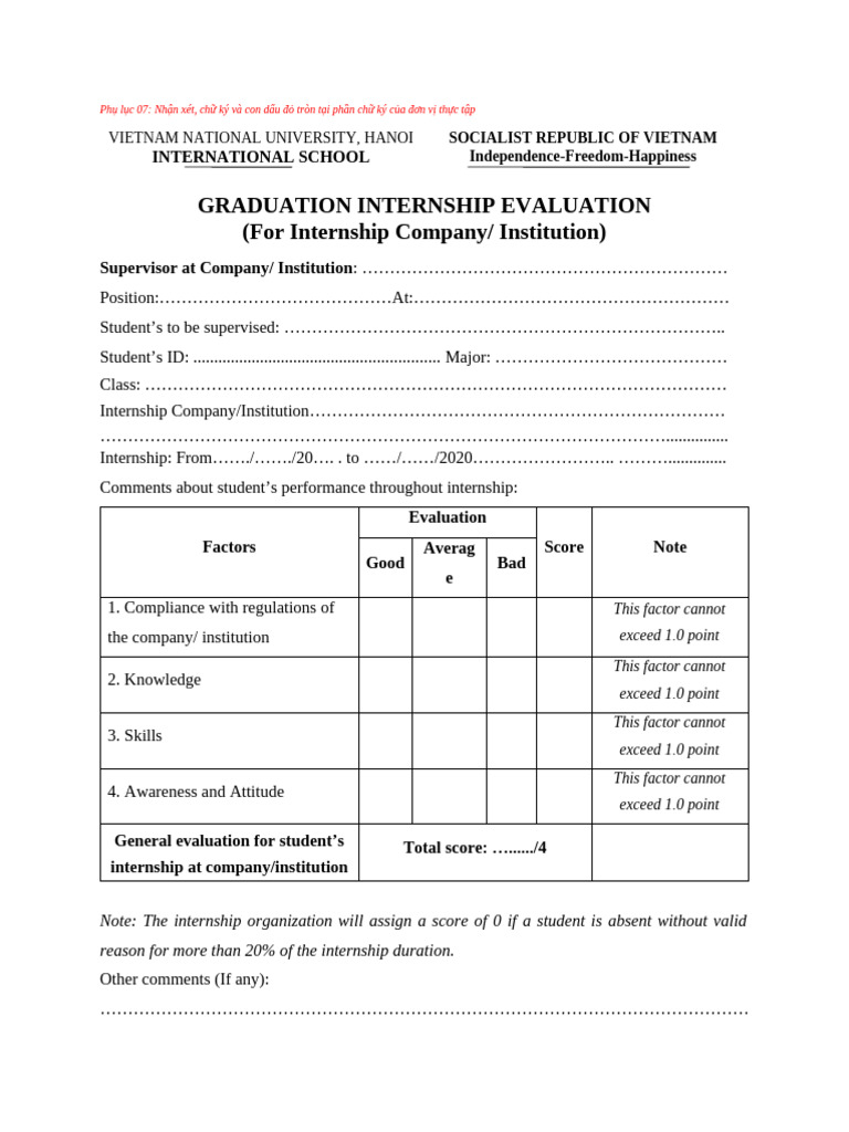 Internship Evaluation and Acceptance Form | PDF