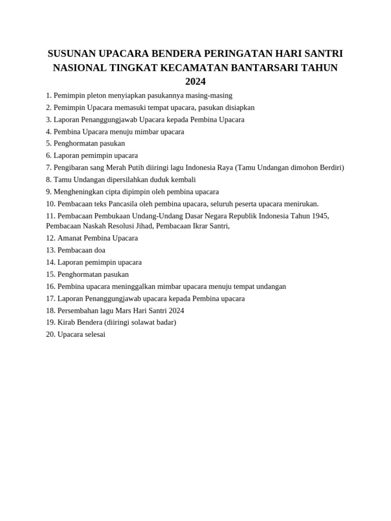 Susunan Upacara Hari Santri 2024 | PDF
