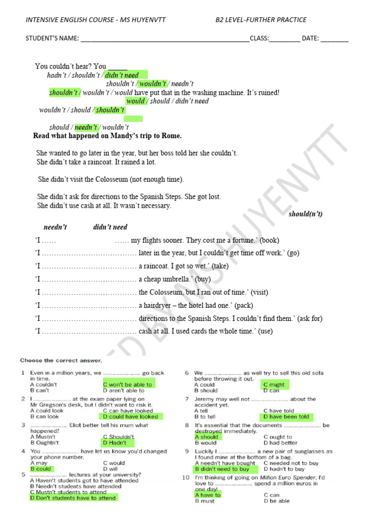B2 Level - Lesson 34 - Minitest-Key For Students | PDF