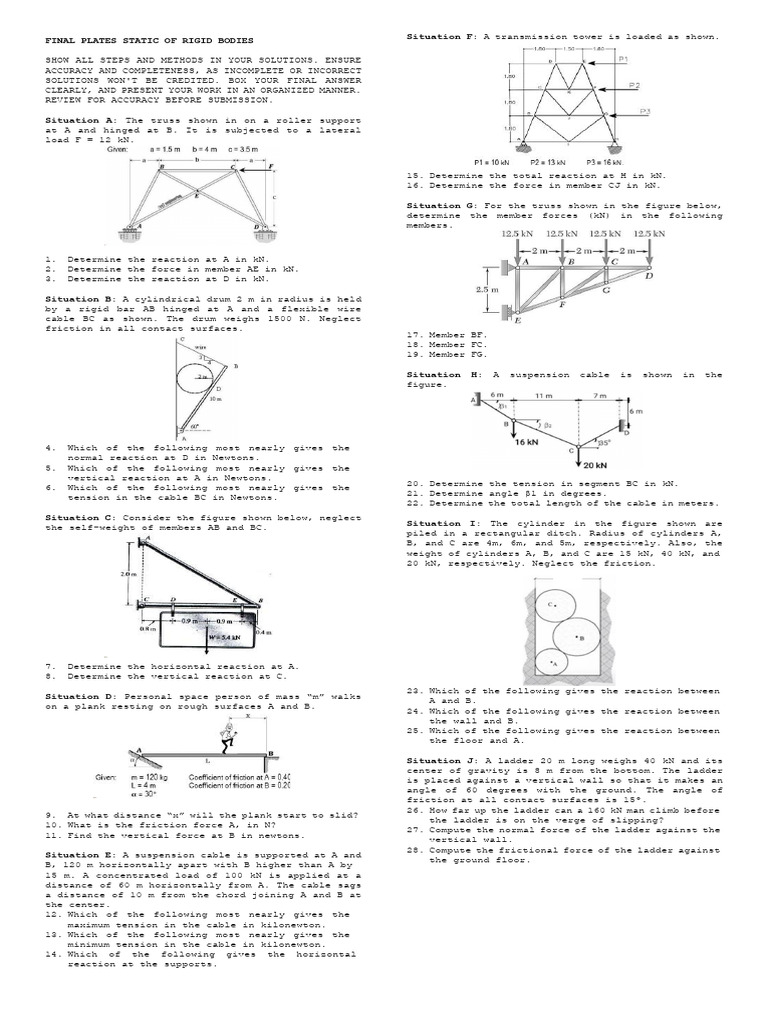 Final Plates Static of Rigid Bodies | PDF | Force | Acceleration