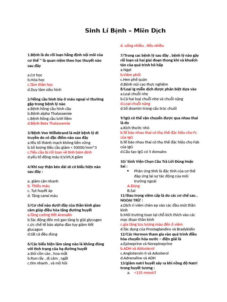 (123doc) 250 Cau Trac Nghiem Mon Sinh Ly Benh Truong Dhyd Can Tho Co Dap An Full | PDF