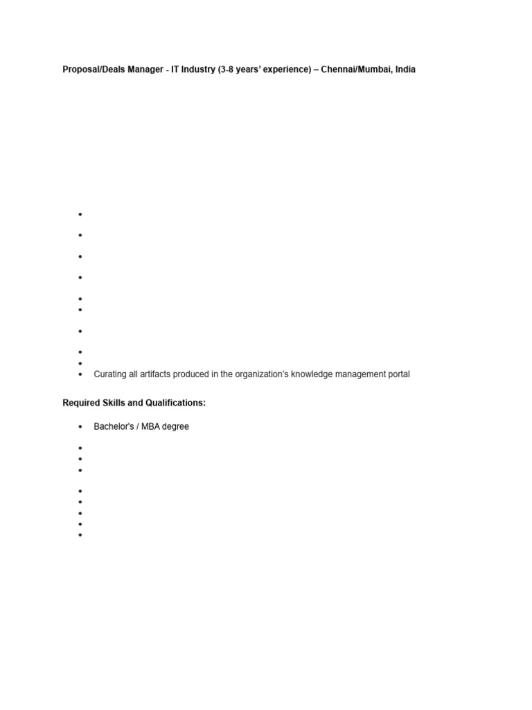 JD - Proposal - Deals Manager | PDF | Expert | Leadership