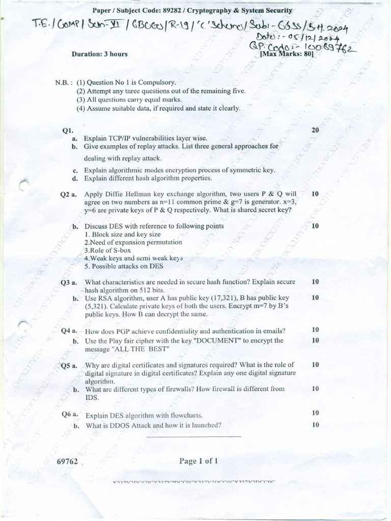 Cryptography & System Security0001 | PDF