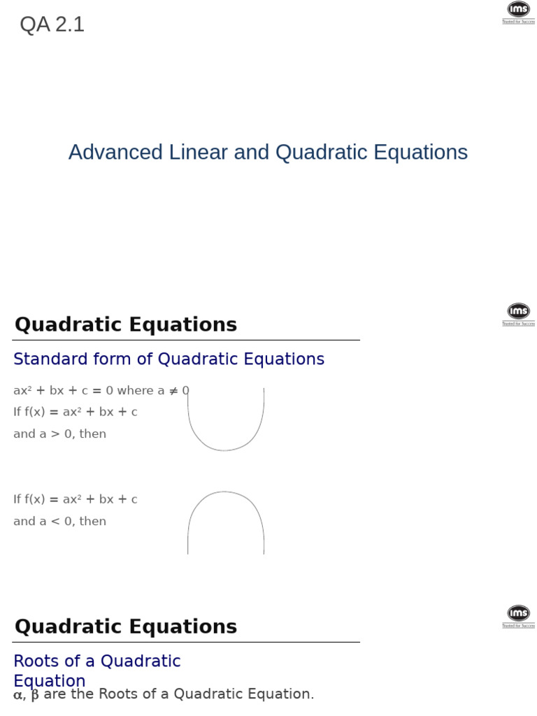 QA-2.1 (Advanced Linear and Quadratic Equations) | PDF | Quadratic Equation | Abstract Algebra