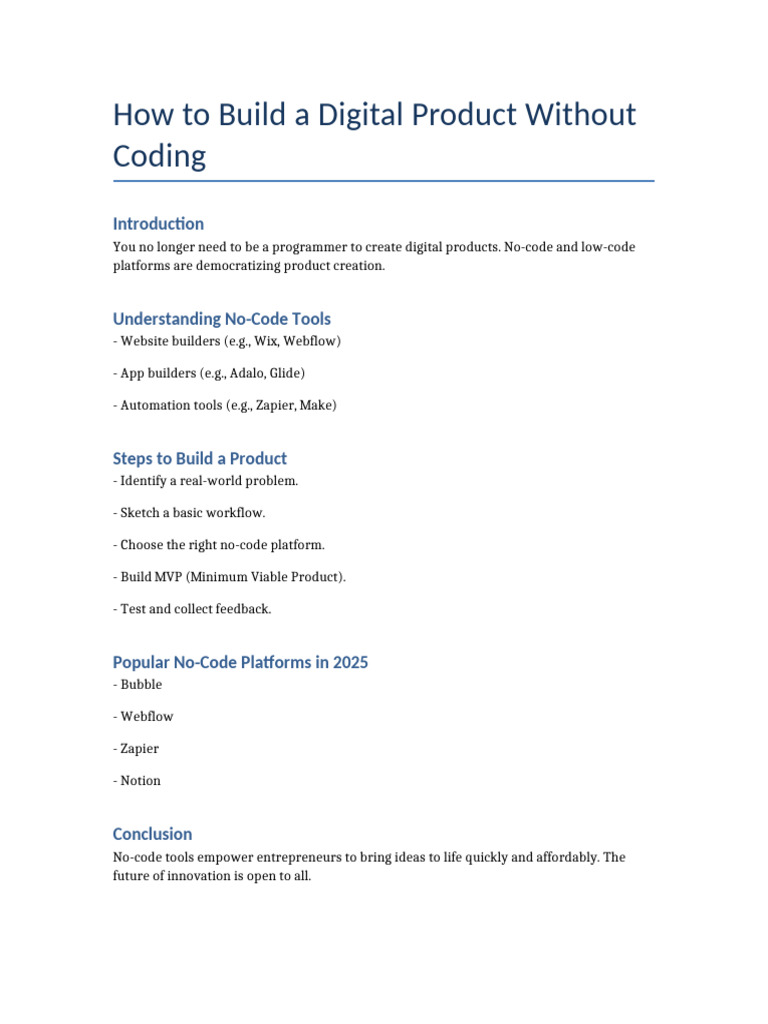 How To Build A Digital Product Without Coding | PDF