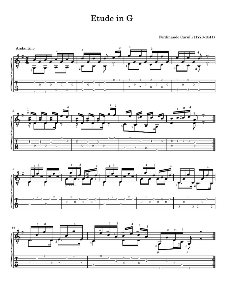 CARULLI, Ferdinando - Etude in G (Tabs) | PDF
