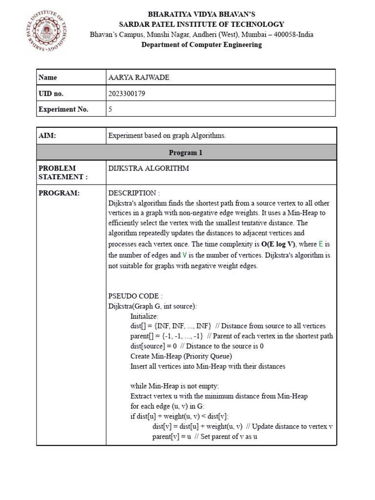 Dijkstra and Bellman-Ford Algorithms | PDF | Discrete Mathematics | Graph Theory