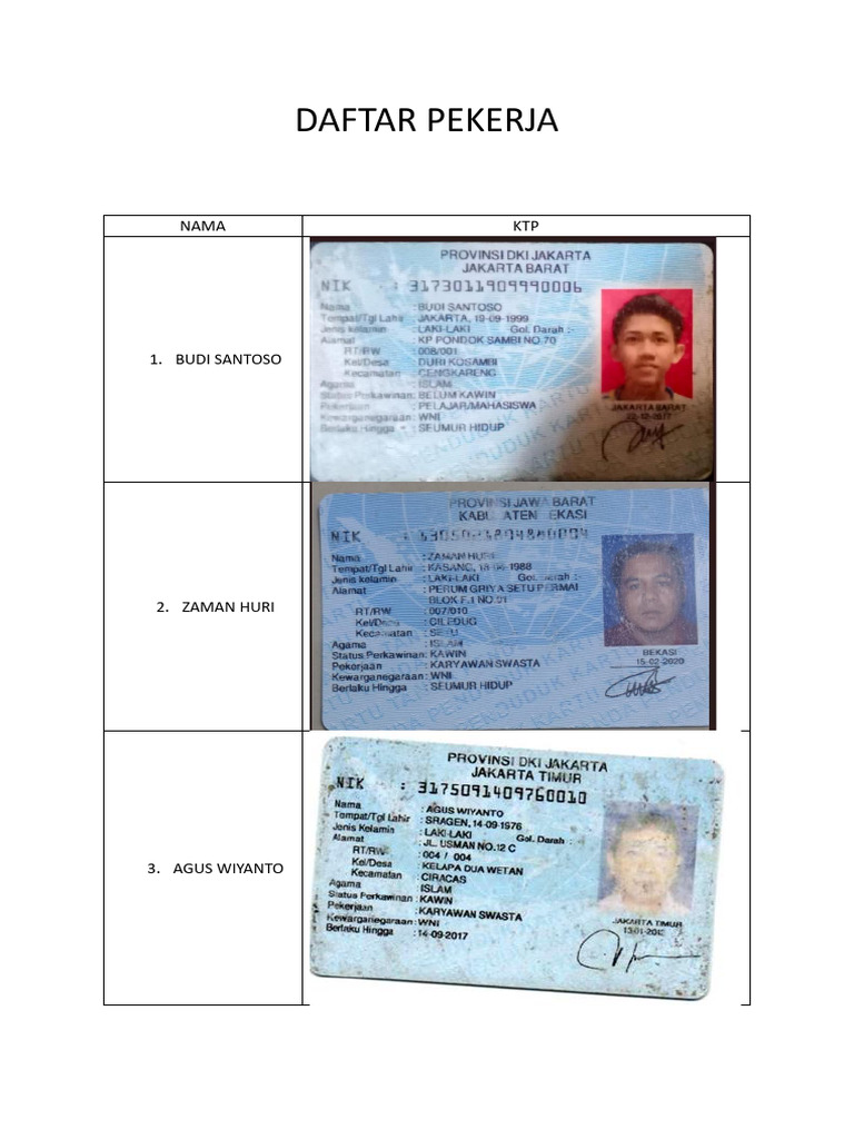 Daftar Pekerja dan KTP 2023 | PDF