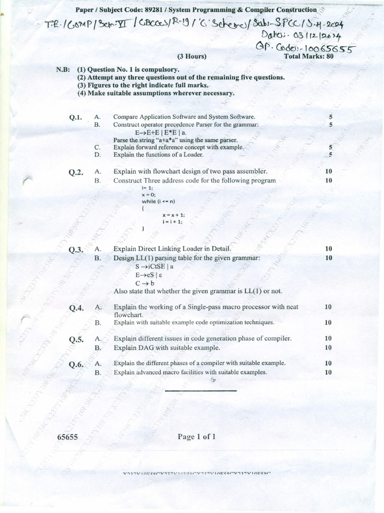 SYSTEM PROGRAMMING & COMPILER CONSTRCTION0001 | PDF