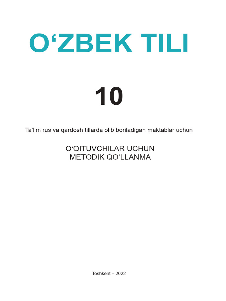 10-Sinf O'Zbek Tili Yangi Darslik Kitob | PDF