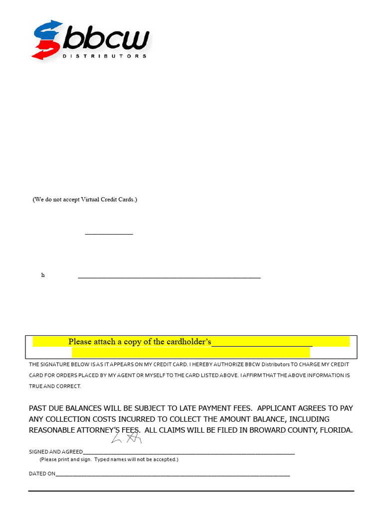 BBCW Distributors Credit Card Authorization - Fusion555 LLC (Filled ...