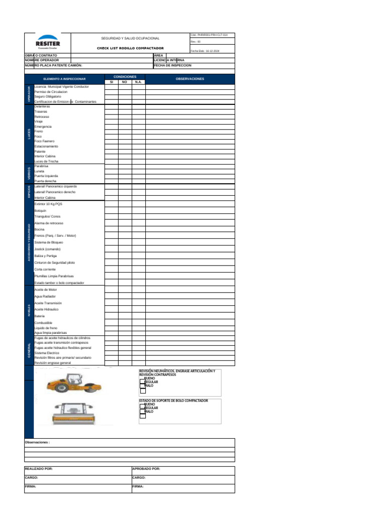 PHRIR001-PRH-CLT-014_CHECKLIST RODILLO COMPACTADOR | PDF | Vehículos terrestres | Vehículos