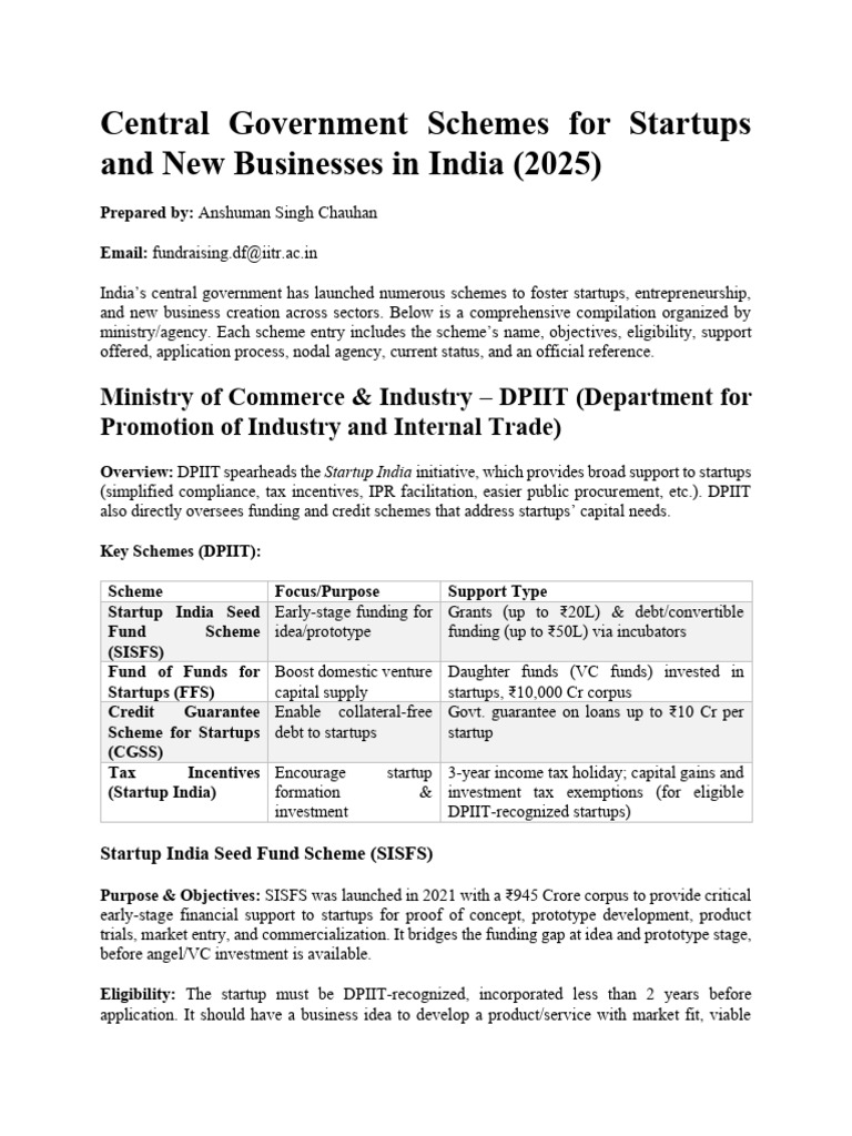 Government Schemes for Indian Startups | PDF | Startup Company | Small ...