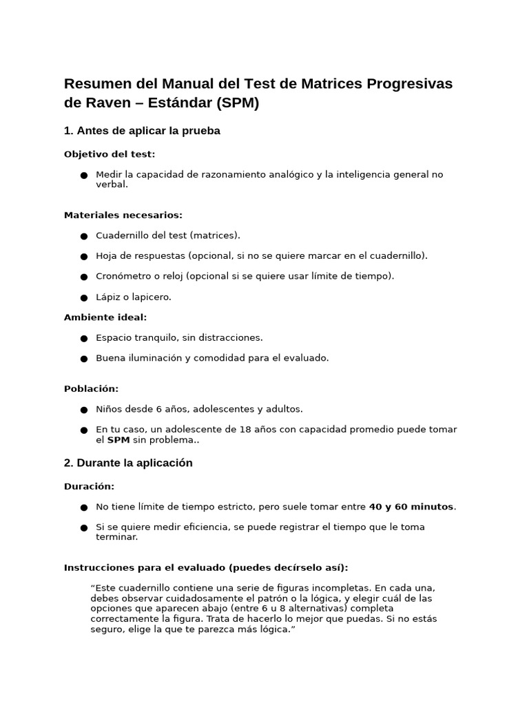 Resumen Del Manual Del Test de Matrices Progresivas de Raven – Estándar ...