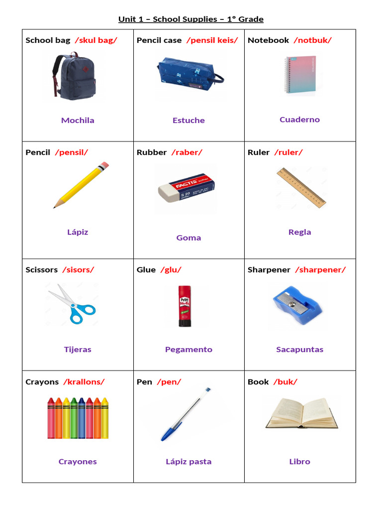 1° Unit 1 - 2. Materia School Supplies 2 | PDF