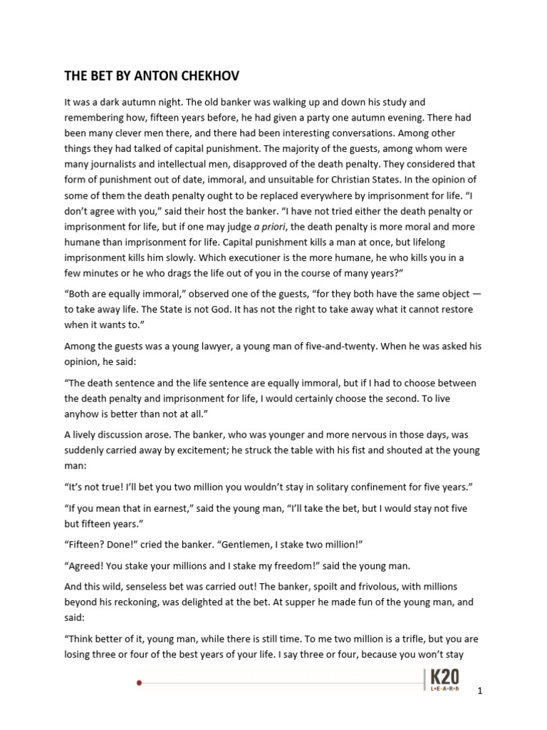 The Bet by Anton Chekhov-The Sound of Solitude | PDF | Capital Punishment