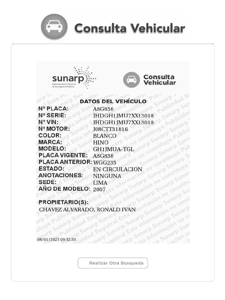 CONSULTA VEHICULAR A8G858 | PDF