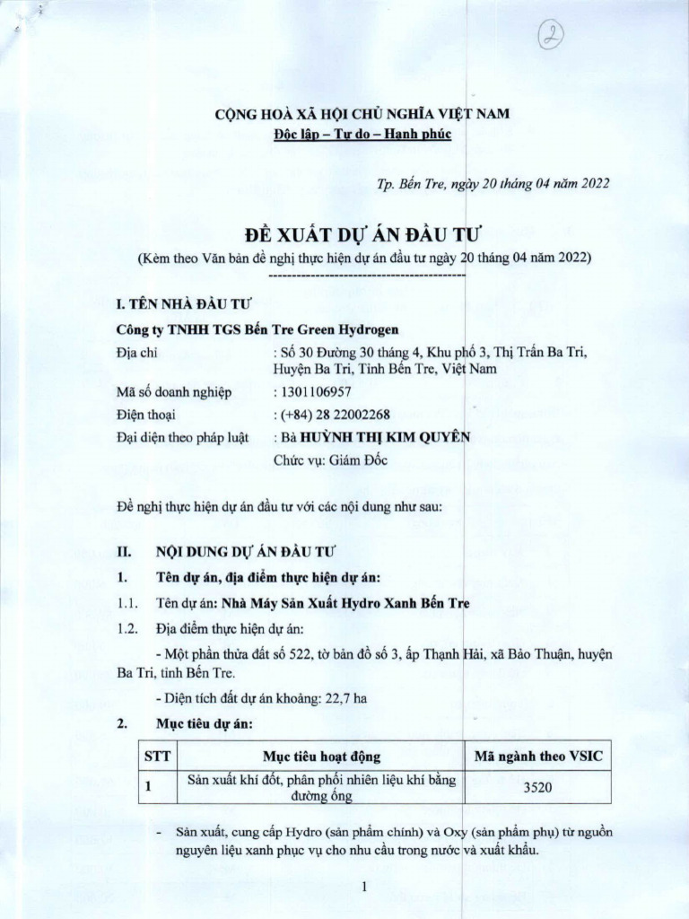 De Xuat Du An NM San Xuat Hydro Xanh | PDF