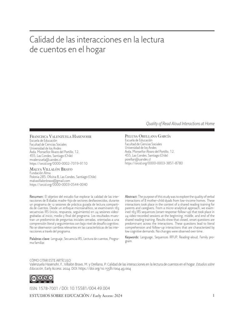 Interacciones de Lectura en el Hogar | PDF | Educación de la primera ...