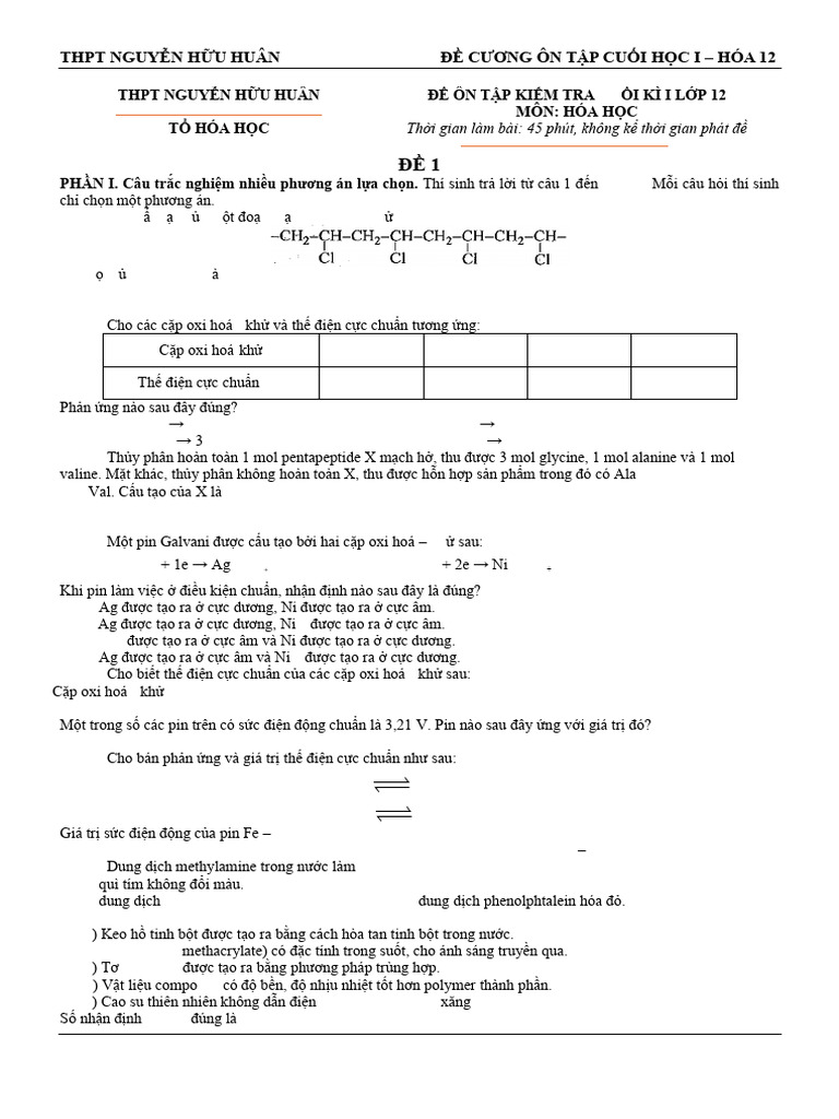 DE CUONG HOA 12 HK1 | PDF
