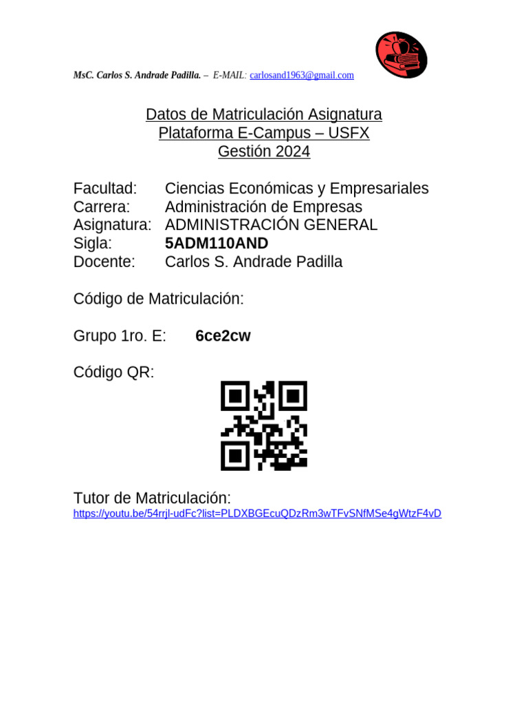 Datos de Matriculación 1ro-E-2024 | PDF