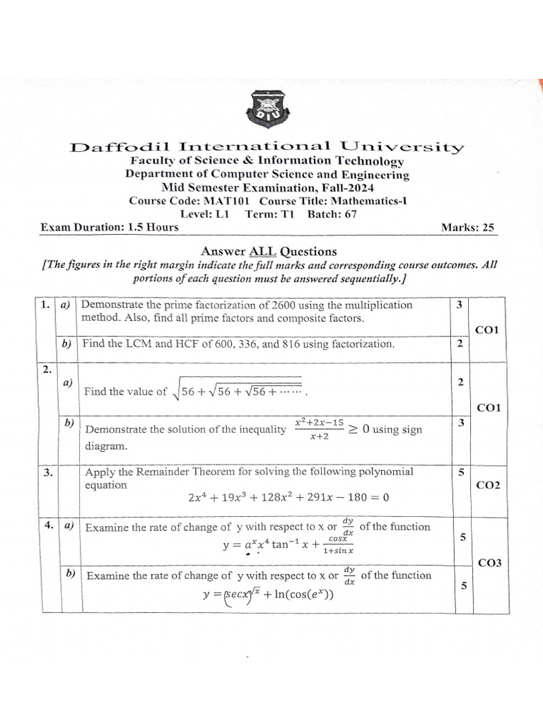 Daffodil University CSE Admission Test Guide | PDF | Mathematical ...