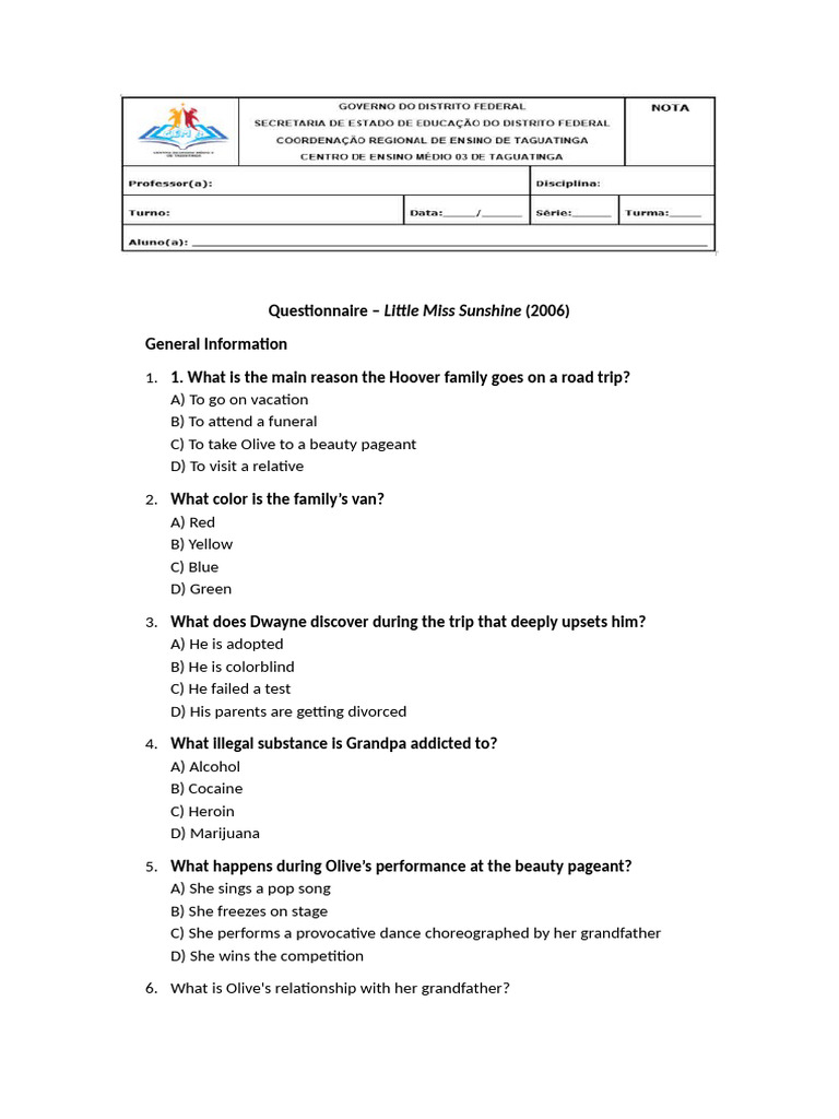 Questionnaire-Little Miss Sunshine (2006) | PDF