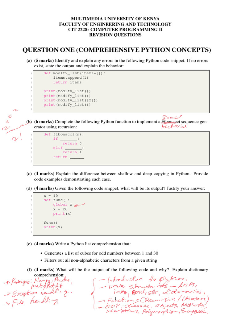 CIT_2228_Exam_Revision_Questions | PDF | Method (Computer Programming) | Class (Computer ...