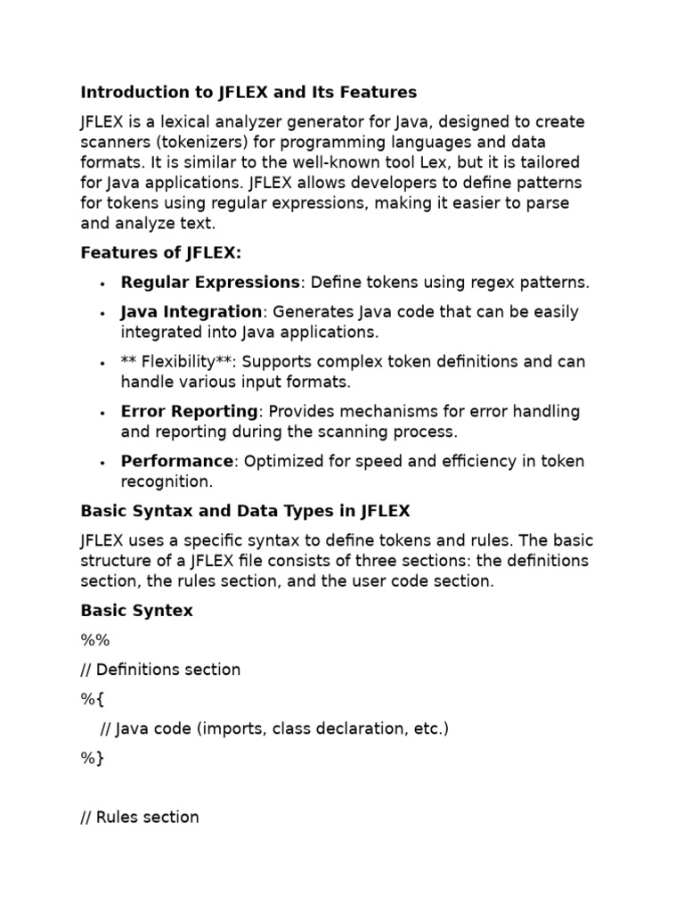 Introduction To JFLEX and Its Features | PDF | Regular Expression | Control Flow