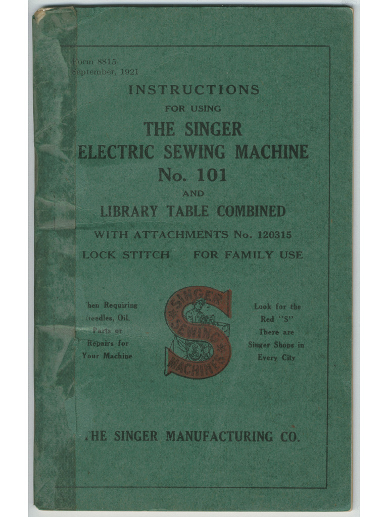Singer 101 User Manual September 1921 A4-Format | PDF