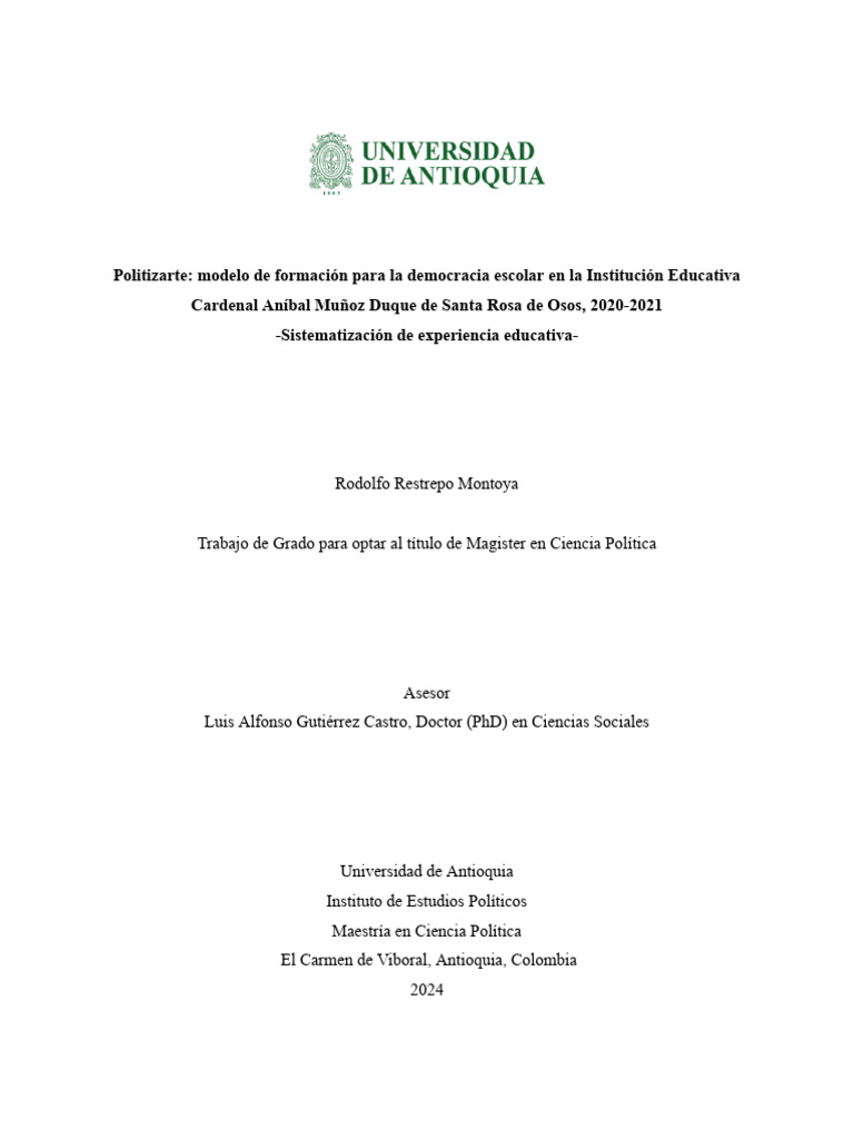 Rodolfo Restrepo - Politizarte - Tesis | PDF | Democracia | Ideologías ...