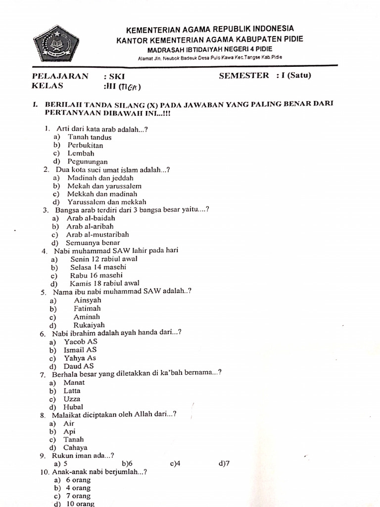 Soal SKI Triwulan 4 | PDF