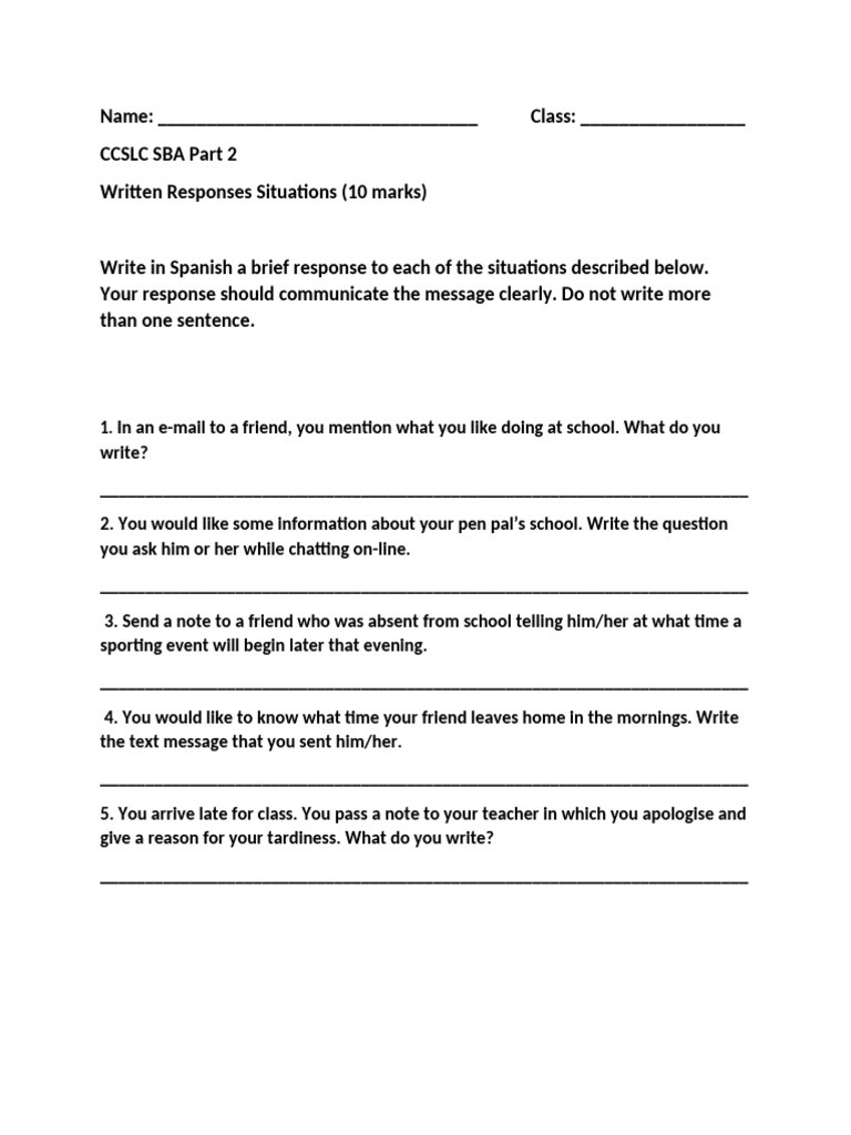 Spanish SBA Communication Tasks | PDF