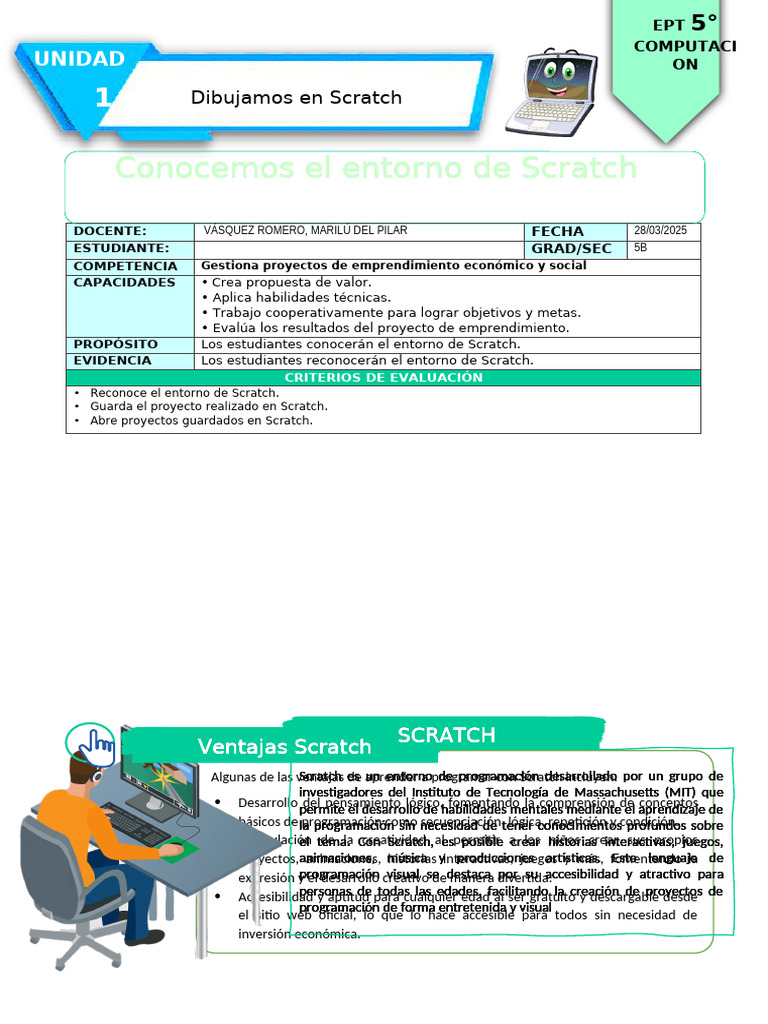 Ficha de Actividad Ept 5°-Semana 2 | PDF | Scratch (lenguaje de programación) | Aprendizaje