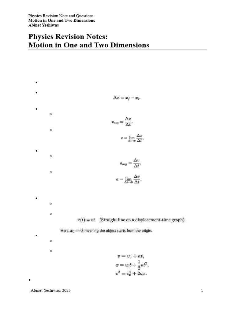 Kinematics: Motion in 1D and 2D | PDF | Acceleration | Velocity