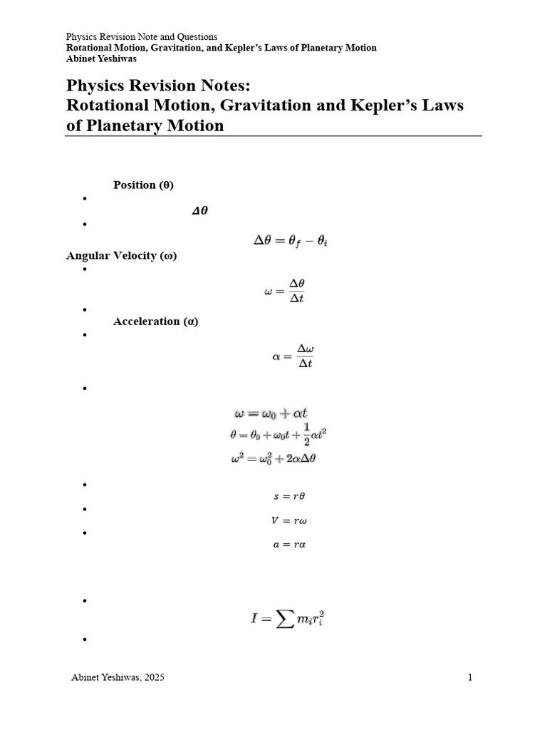 Rotational Motion, Newton's Law of Universal Gravitation and Kepler's ...
