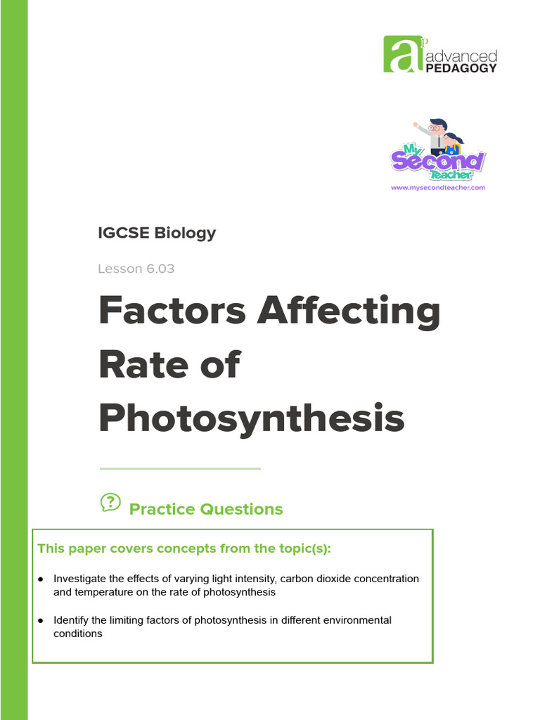 6.03factorsaffectingrateofphotosynthesis QP | PDF | Photosynthesis ...