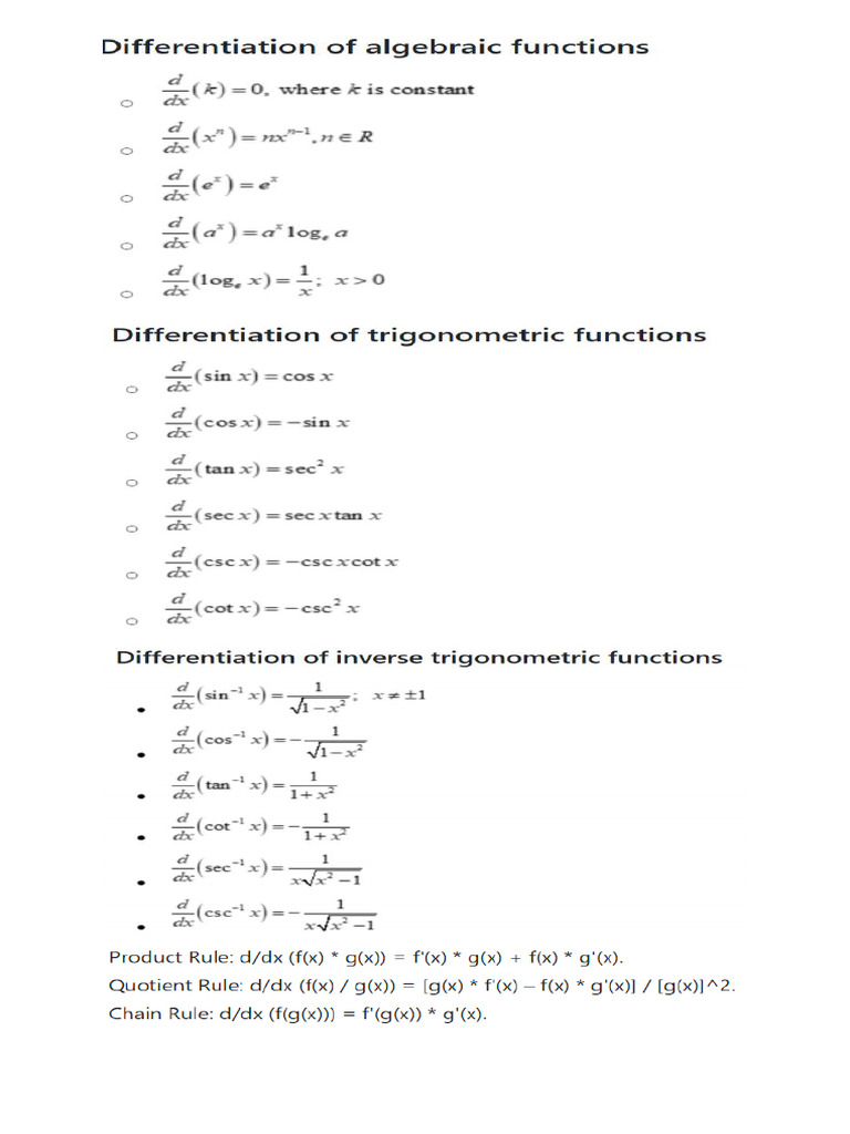 Differentiation Formula | PDF