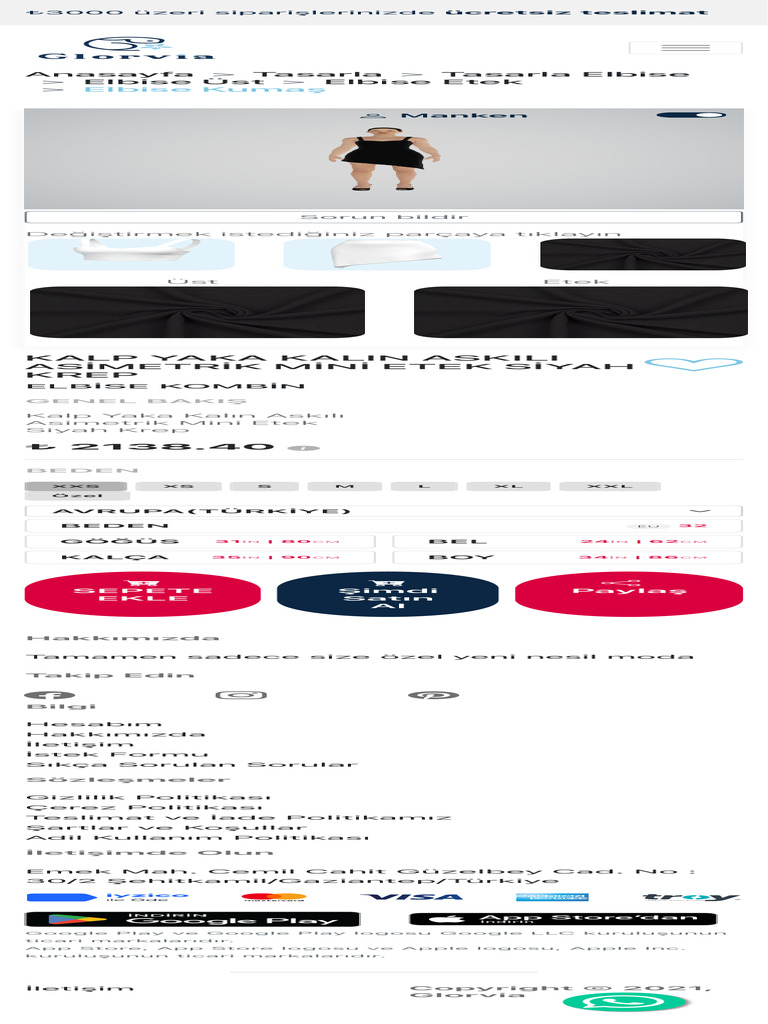 Glorvia Kendi Elbiseni Kendin Tasarla Kombin Kalp Yaka Kalın Askılı Asimetrik Mini Etek Siyah ...