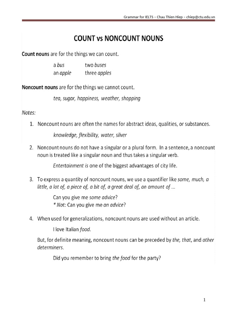 Noun Lesson - Count vs. Noncount (Revised) | PDF