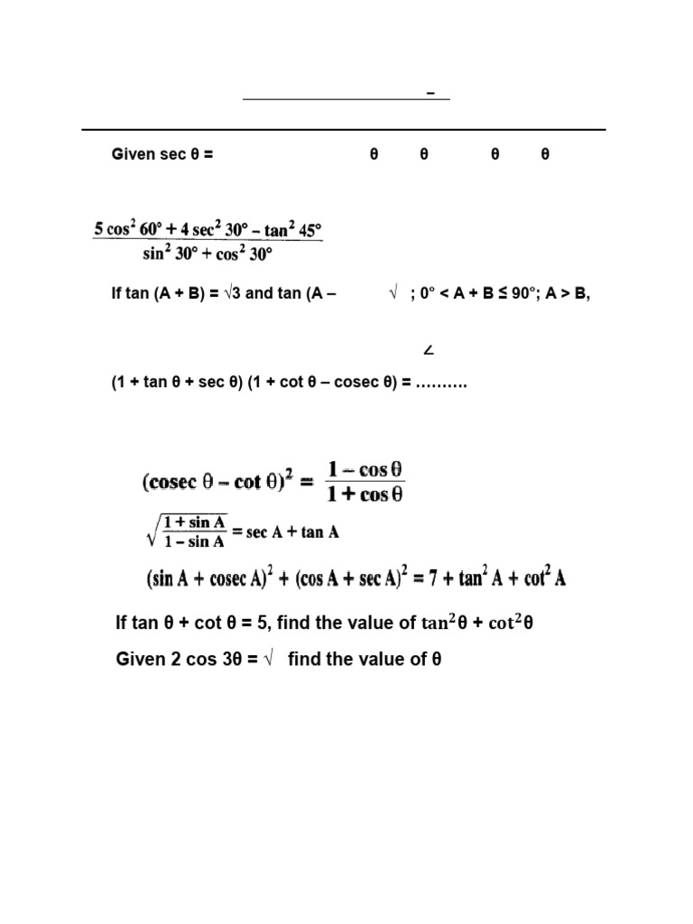 Class 10th CH 8 Trigo Test | PDF