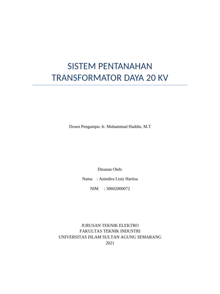 Sistem Pentanahan Transformator Daya 20kV Final | PDF